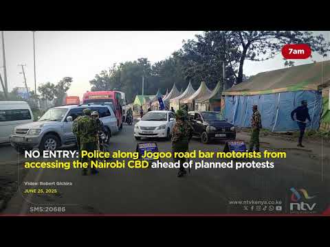 NO ENTRY: Police along Jogoo road bar motorists from accessing the Nairobi CBD ahead of protests