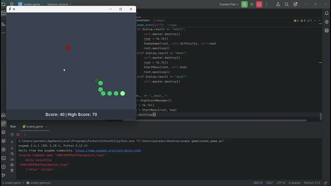 🐍 Build a Python Snake Game with Tkinter |  Source Code (GitHub) 🔥