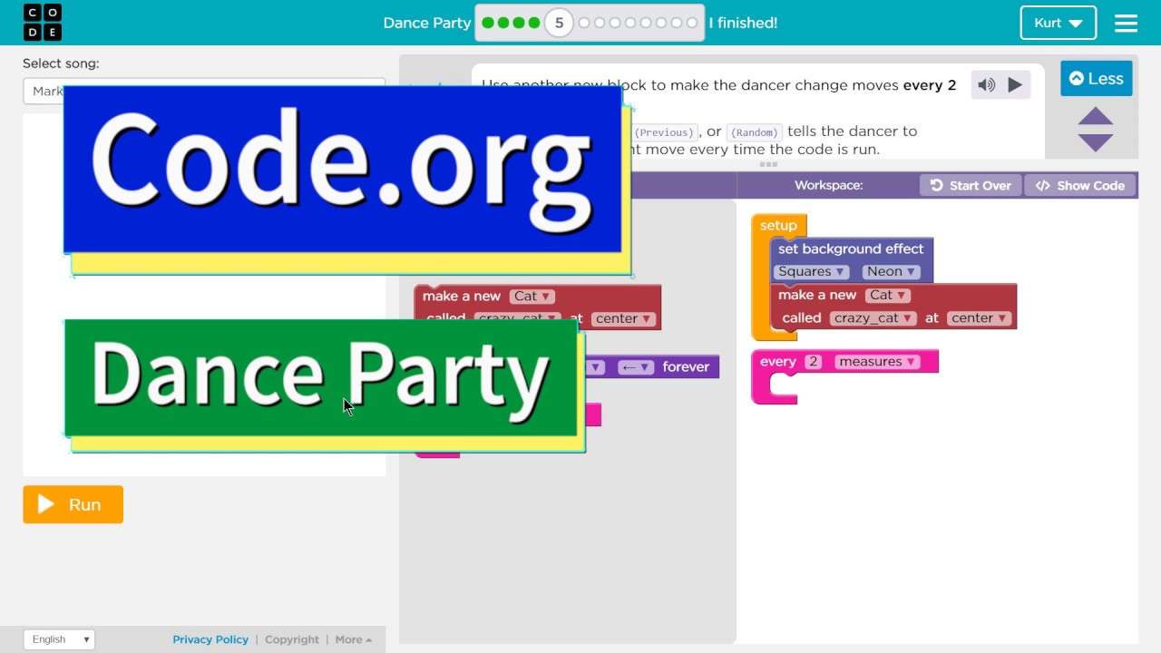 Dance Party Puzzle 5 - Code.org Tutorial with Answers