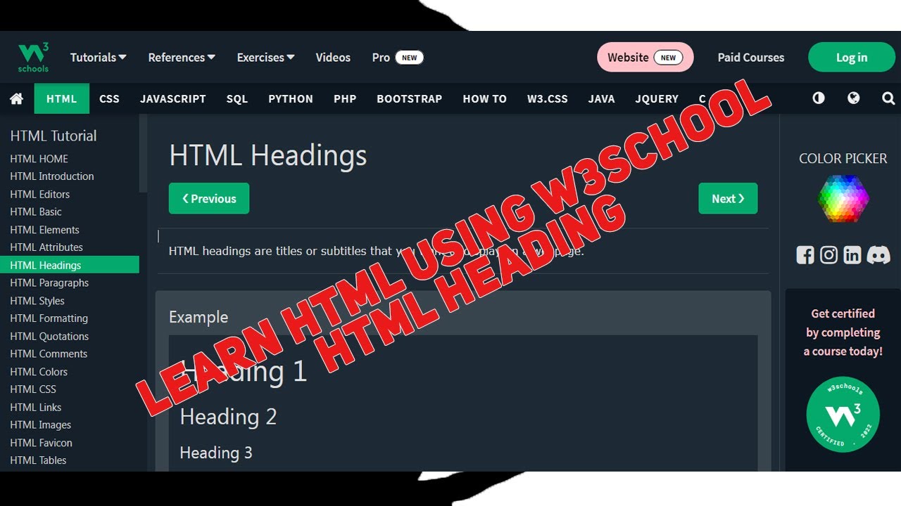 Learn HTML Using W3school HTML Heading Part  7