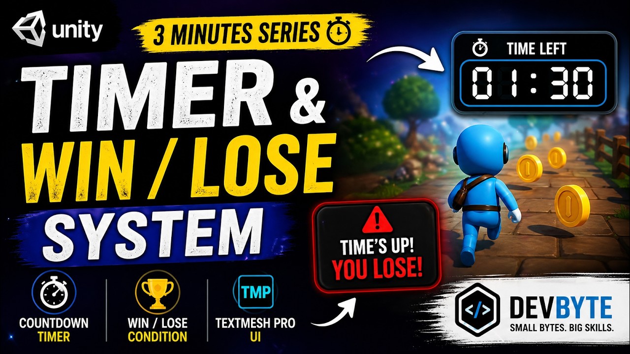 Make a Game Timer + Game Over System in Unity #8 (Beginner Tutorial 2026). #unity3d