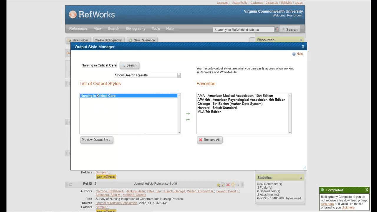 RefWorks: Creating a Bibliography and Accessing Output Syle Manager