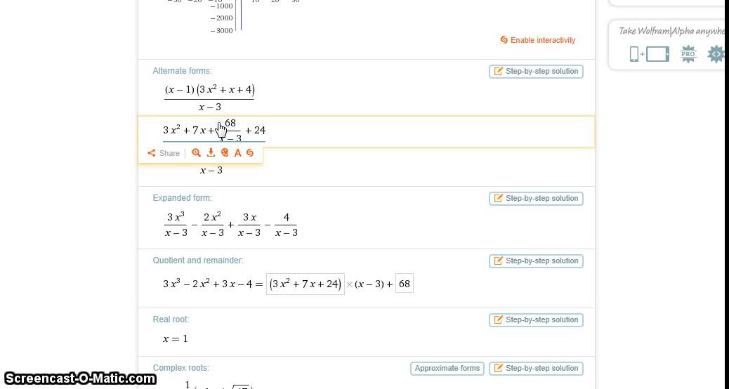 Using Wolfram Alpha to do polynomial division