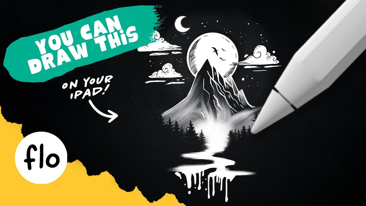 PROCREATE Easy Black and White Landscape Drawing - Step by Step Procreate Tutorial