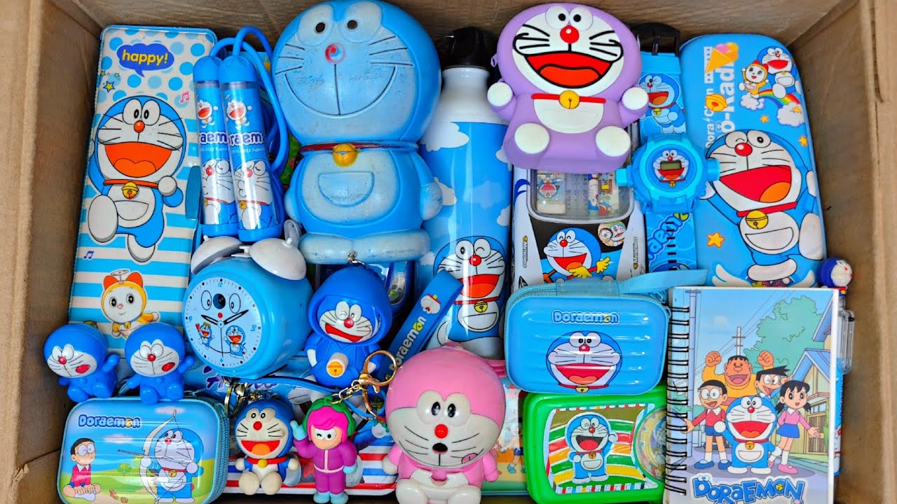 Unboxing New Doraemon Stationery Pencil box, Piggy bank, Notebook, Sharpener, Stationery Collection
