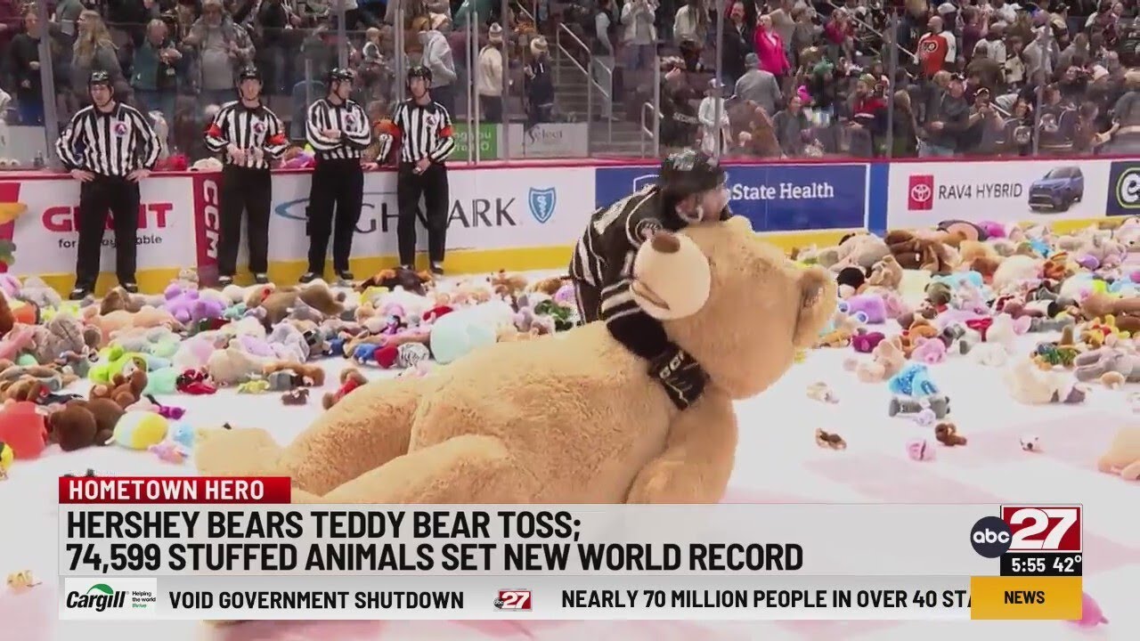 Hershey Bears Teddy Bear Toss: 74,599 stuffed animals set new world record