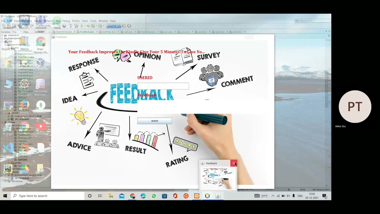 Feedback Page | Quiz Application | Java
