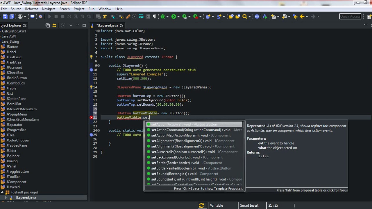 30. JLayeredPane Java Swing Tutorial without voice