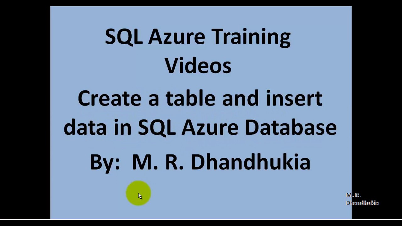 SQL Azure - Create a table and insert data in SQL Azure Database