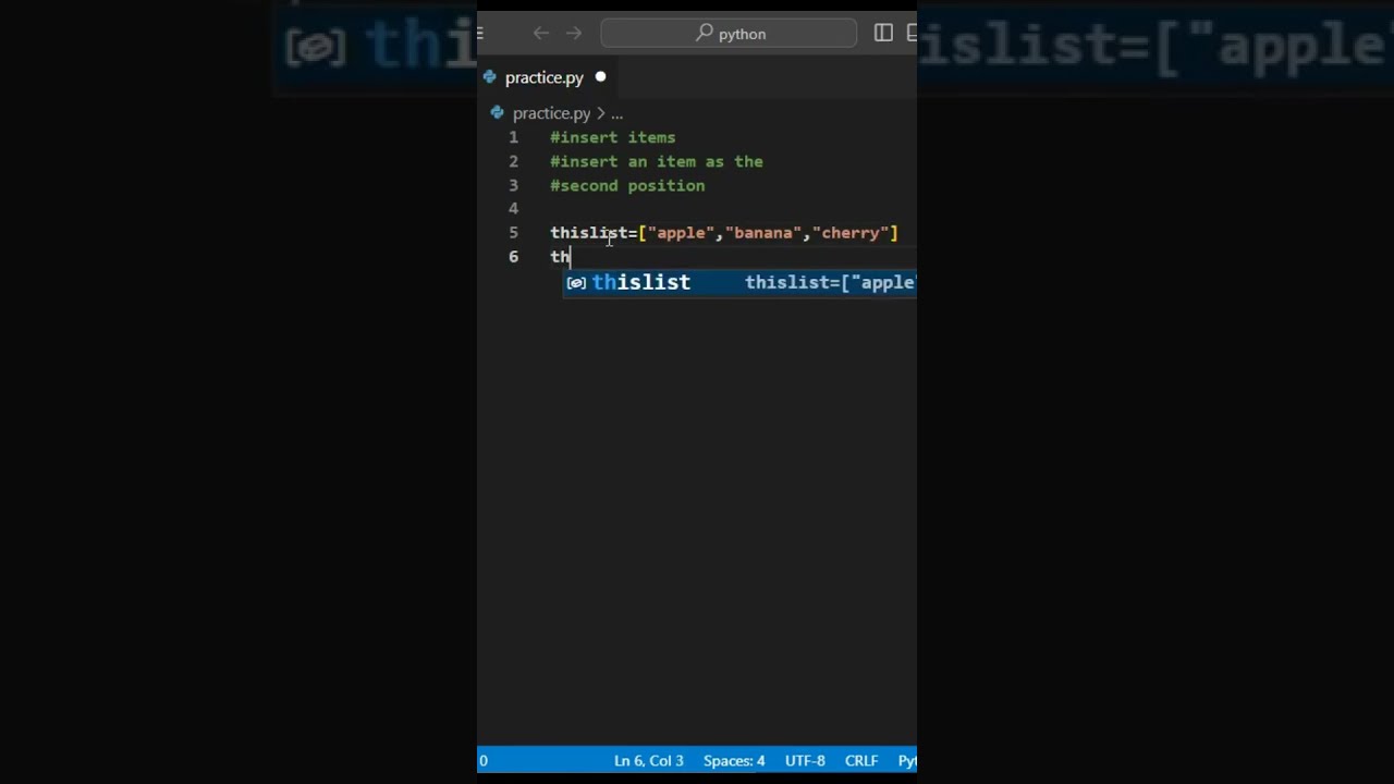 Insert Items  😲#python #pythonprogramming #code #programming #coder #codes