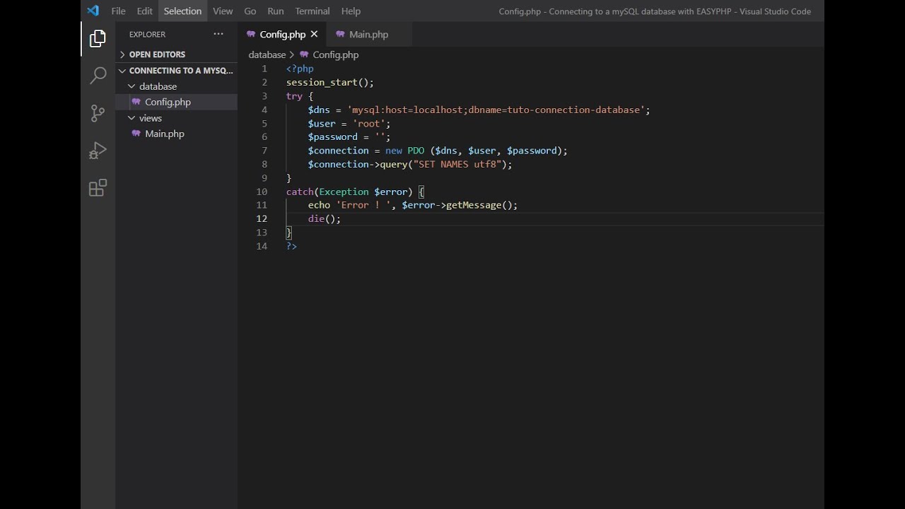 Connection to a mySQL database with EASYPHP