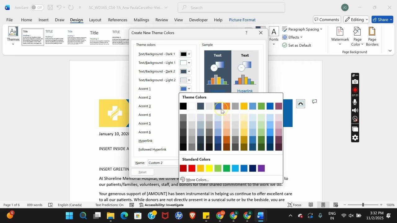 Word 365 | Modules 4-7: SAM Capstone Project A Shoreline Memorial Hospital Foundation #shellycashman