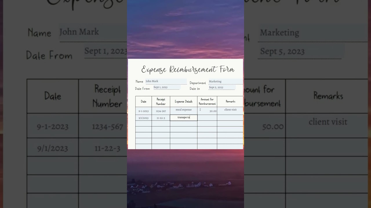 Expense Reimbursement Log Printable Form
