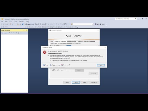 How to fix the certificate chain was issued by an authority that is not trusted in SQL Server