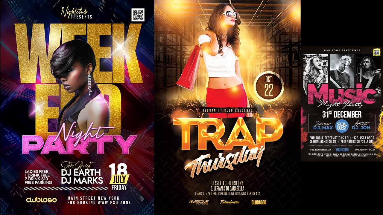 25+ Weekend Night Party Promo Flyer in PSD Photoshop Tutorial