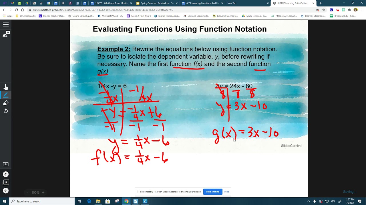 A.7 Evaluating Functions and Function Notation Notes