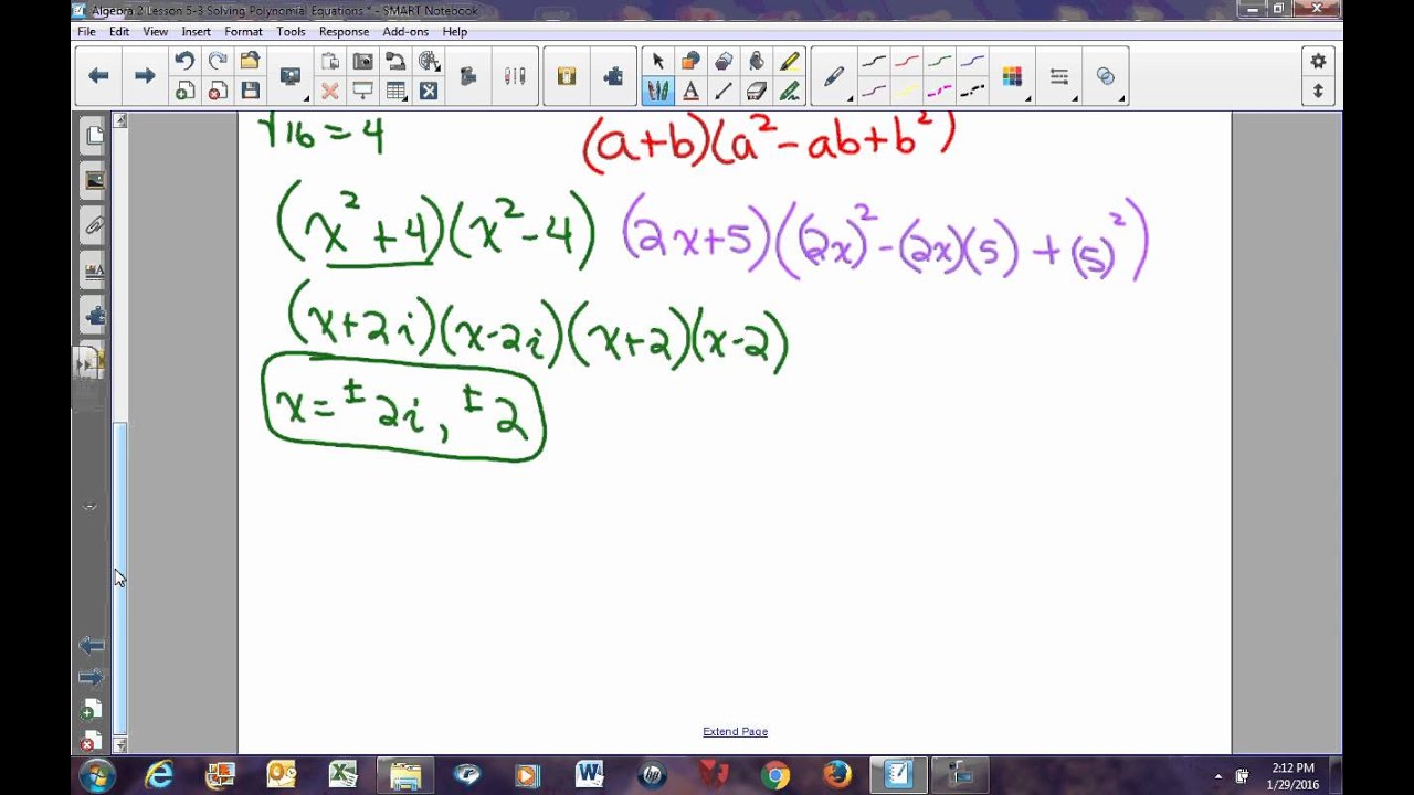 Algebra 2 Lesson 5 3 Solving Polynomial Equations