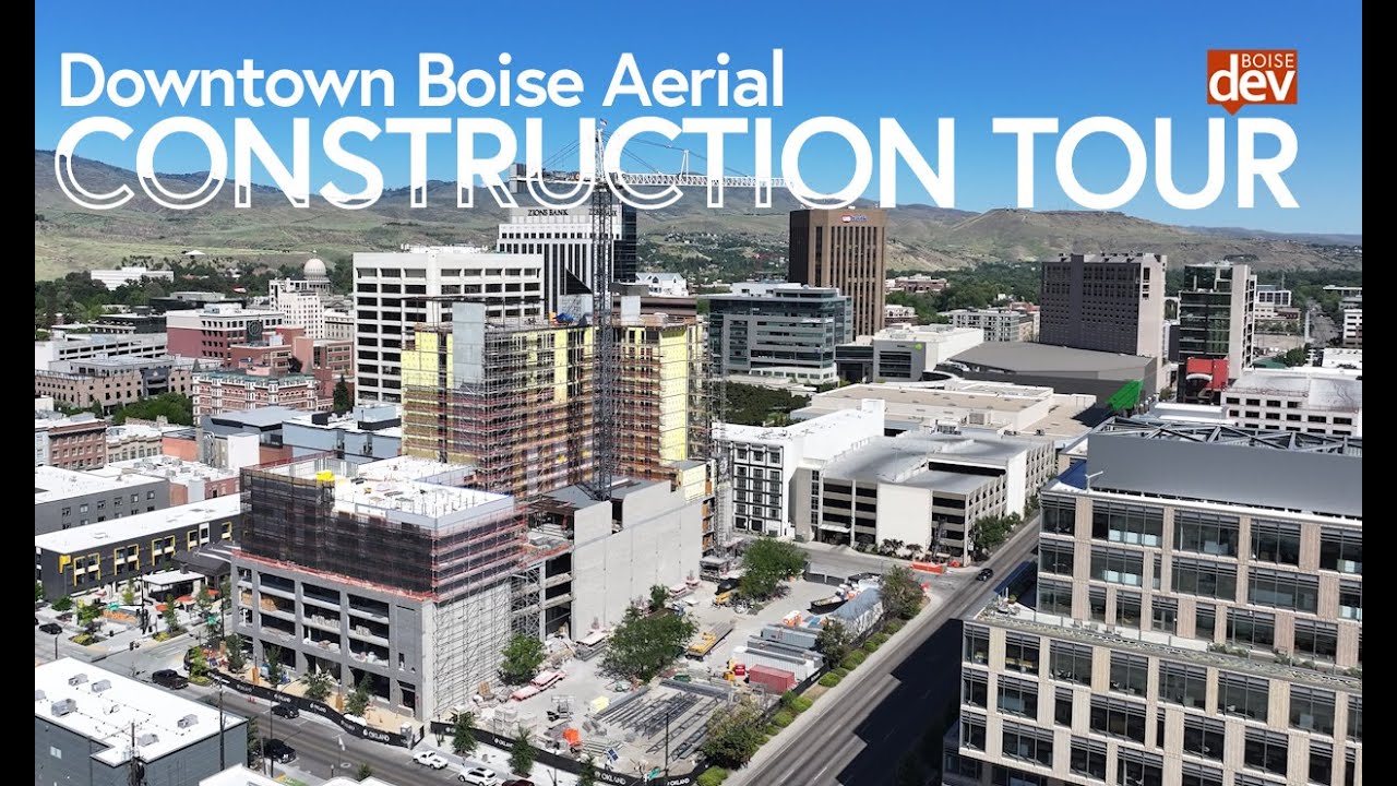 Downtown Boise aerial construction tour: St. Luke's, YMCA, The Bannock, New hotels