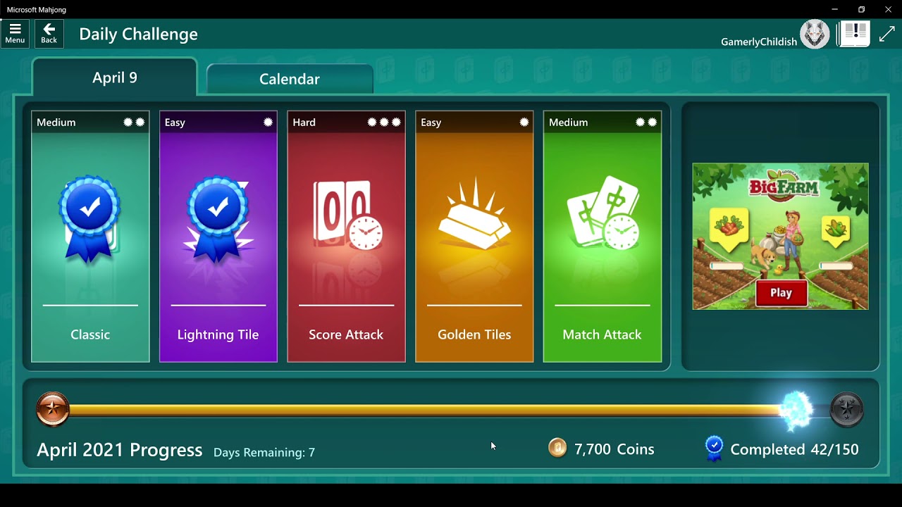 Microsoft Mahjong Gameplay & Walkthrough (Windows 10) Daily Challenges, April 9