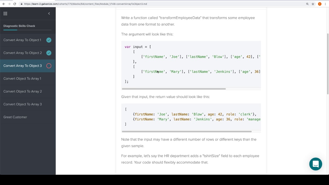 Module 1 - Diagnostic - Array To Object 3