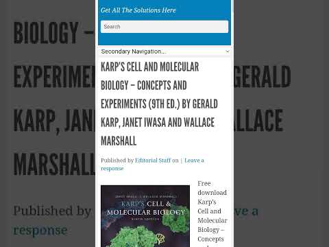 Download Free PDF KARP’S CELL AND MOLECULAR BIOLOGY CONCEPTS AND EXPERIMENT Latest 9th Edition
