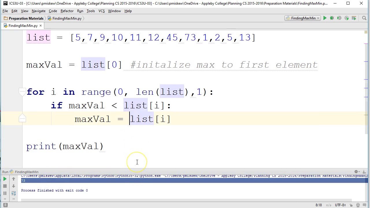 Core Algorithms - Finding Max/Min Element: Python 3
