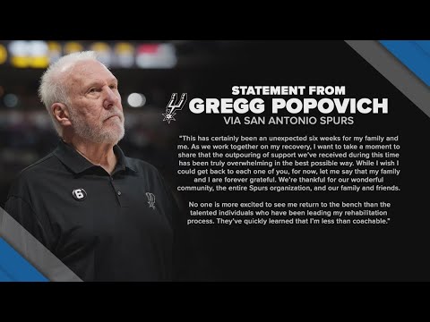 NEW: Spurs coach Greg Popovich releases update on recovery following November stroke