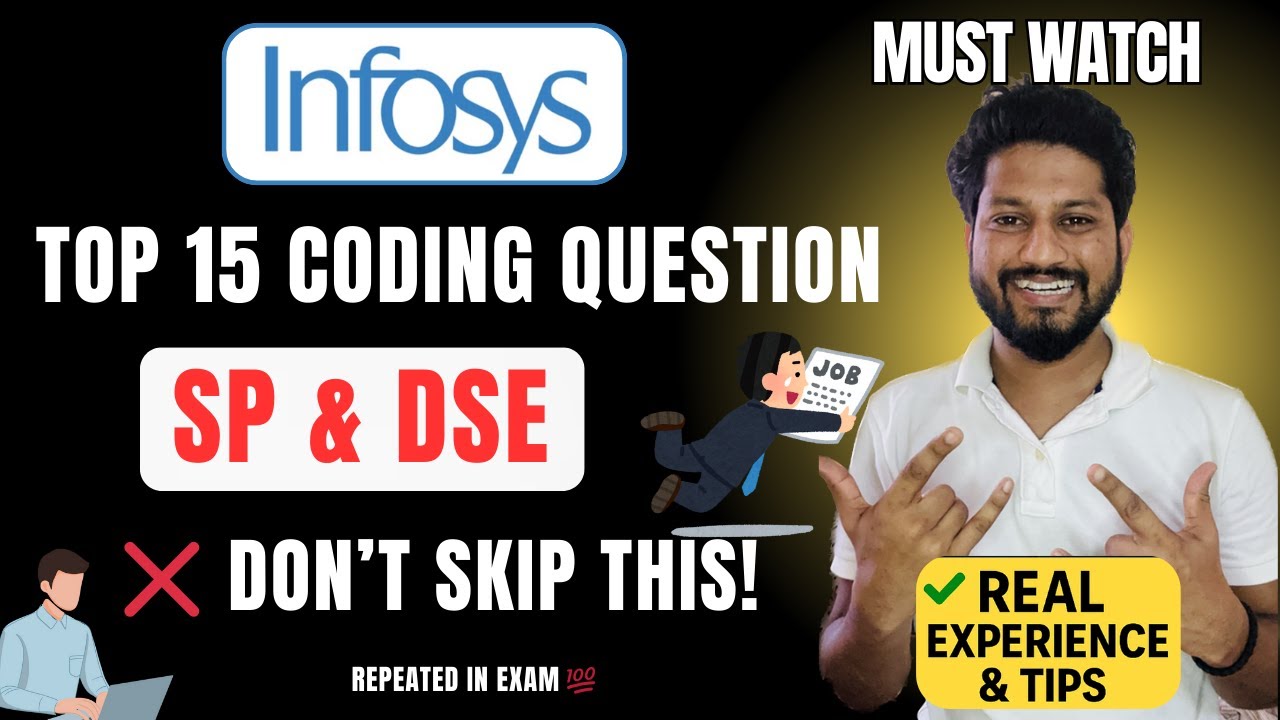 Top 15 VERY IMPORTANT Coding Questions for Infosys SP & DSE 🔥 | Must Practice Before Exam