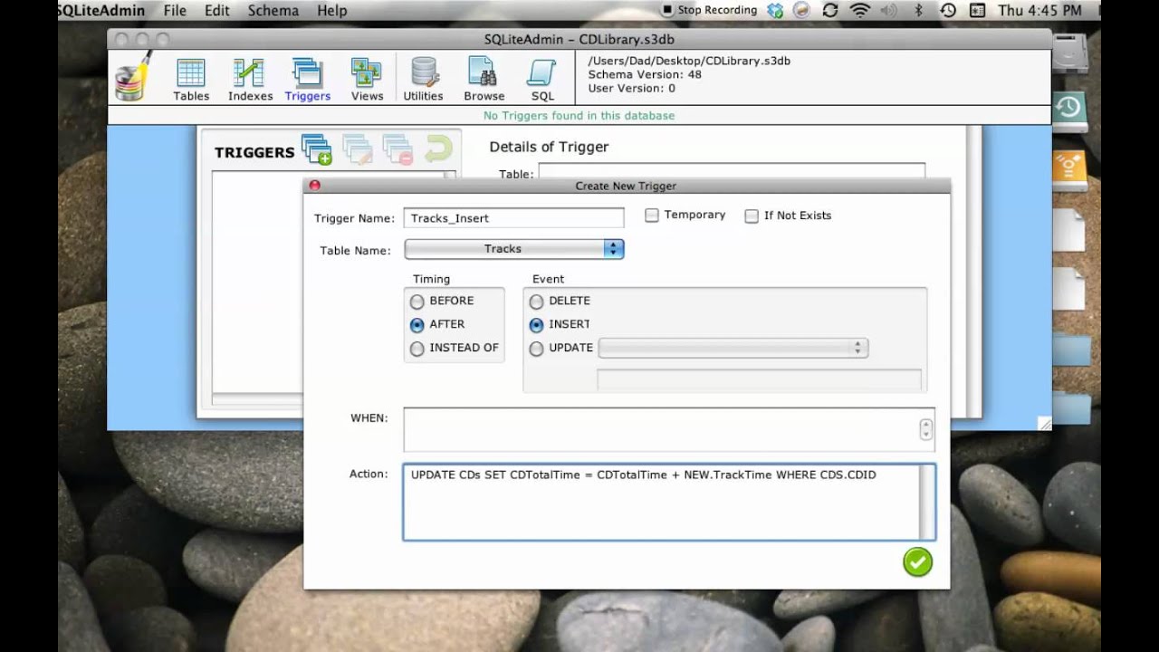 5 SQLiteAdmin - Creating Triggers