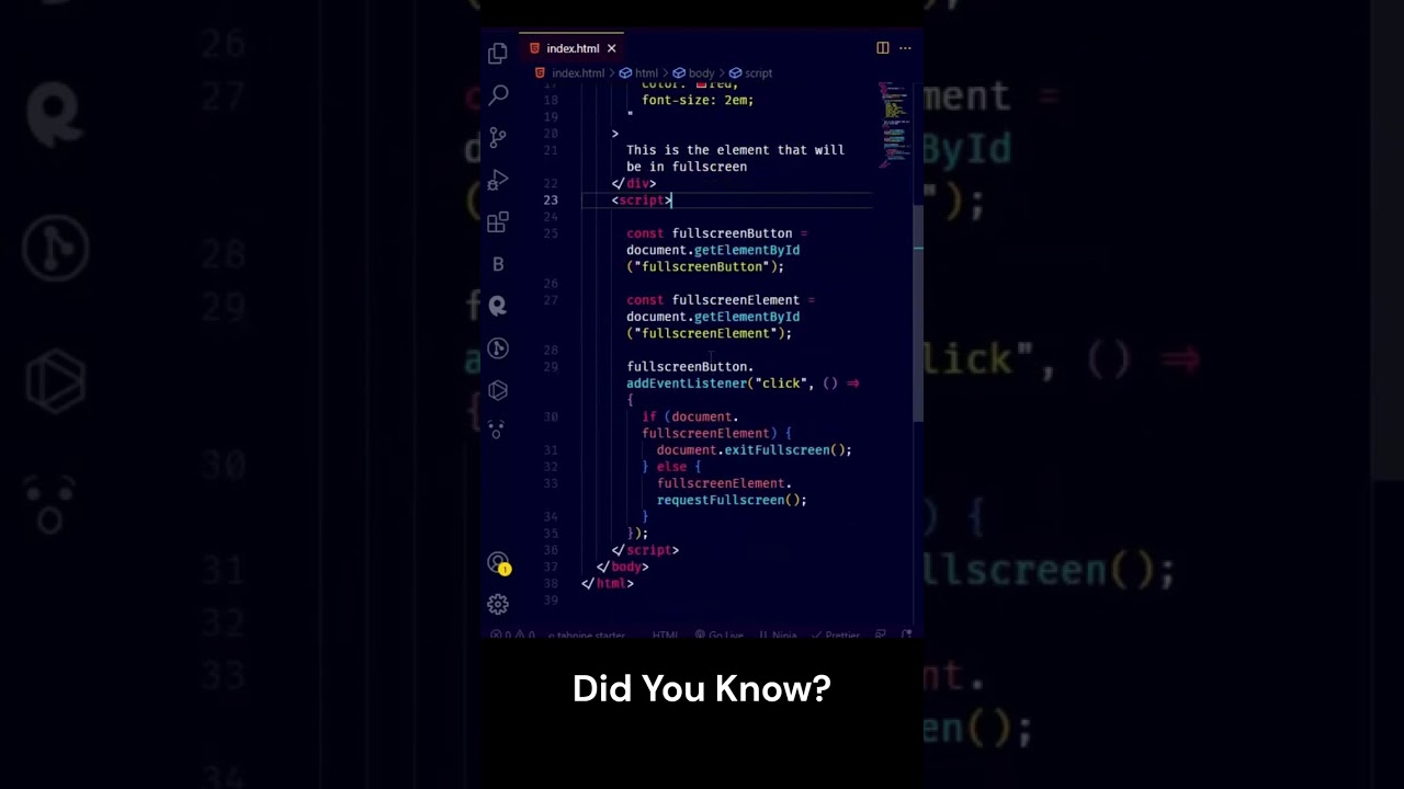 Make any element fullscreen using javascript | Fullscreen API | Javascript tricks