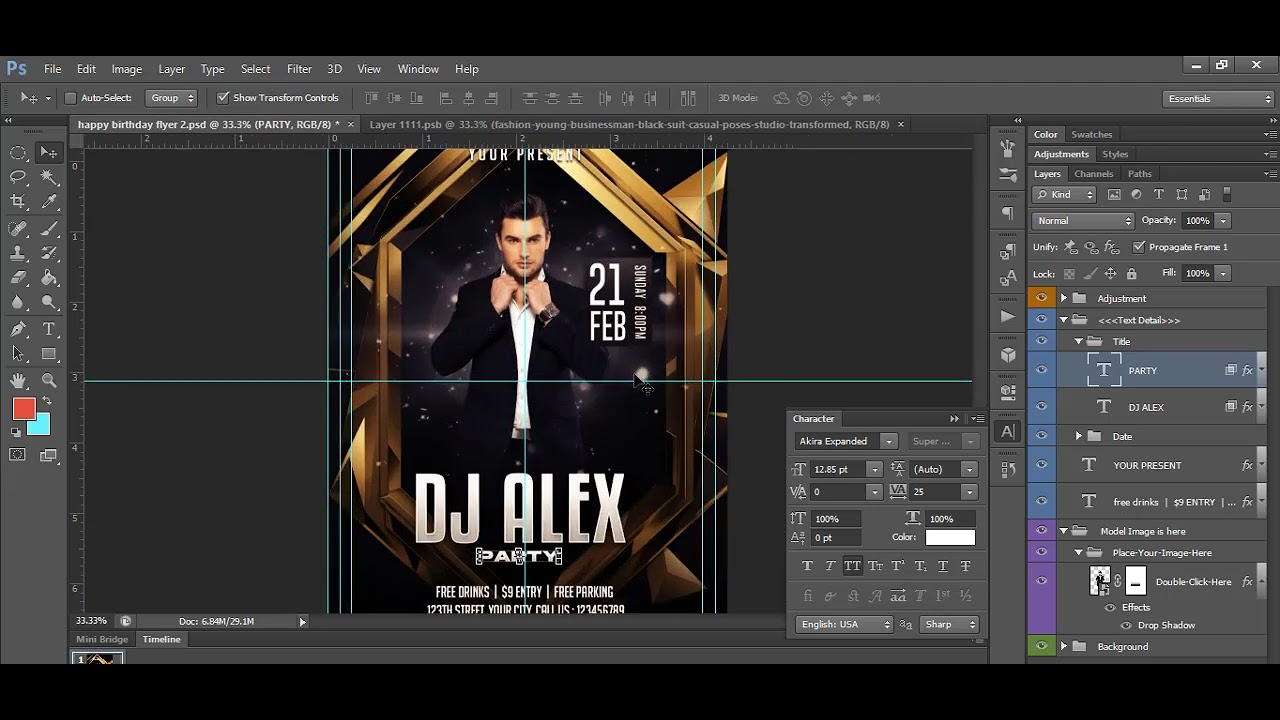 How to replace images in Photoshop Template - Happy Birthday Party Flyer