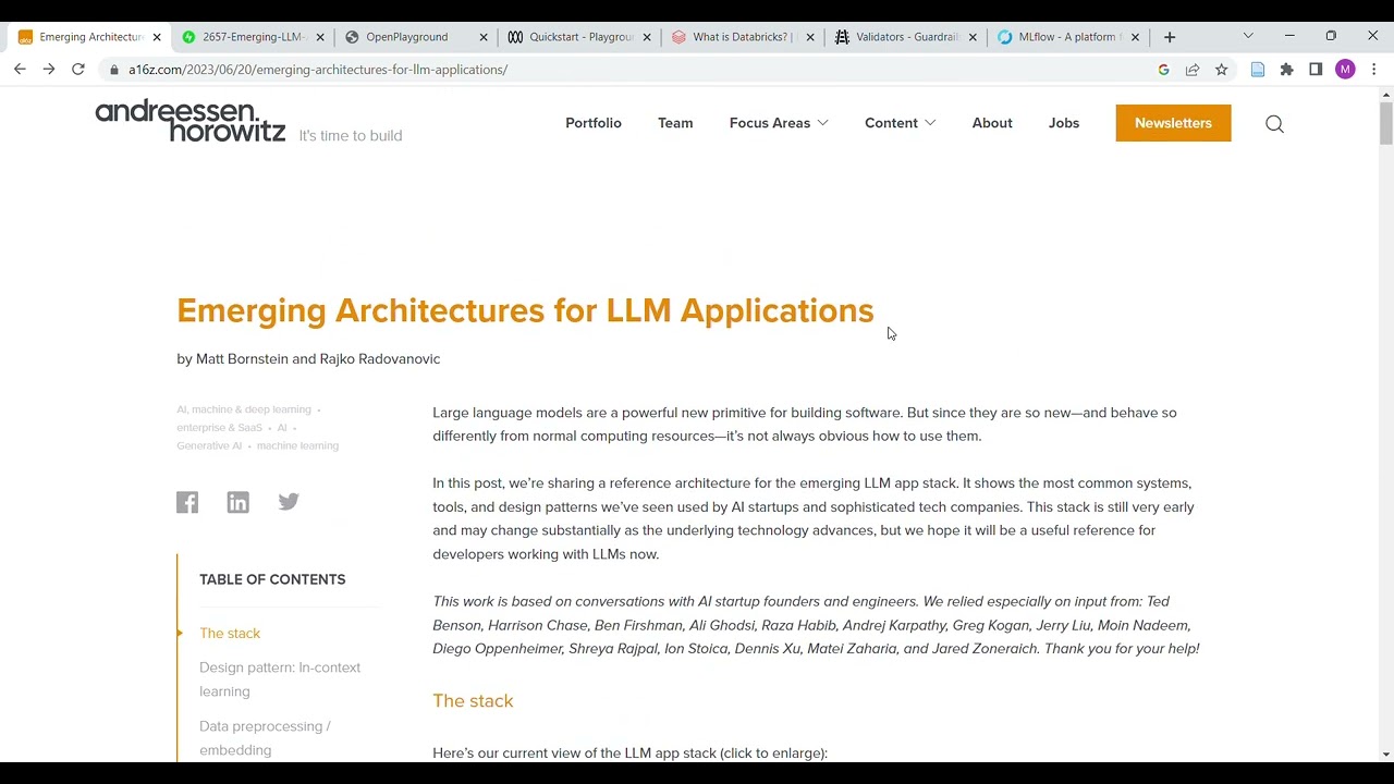 Emerging Architectures for LLM Applications --  Andreessen Horowitz
