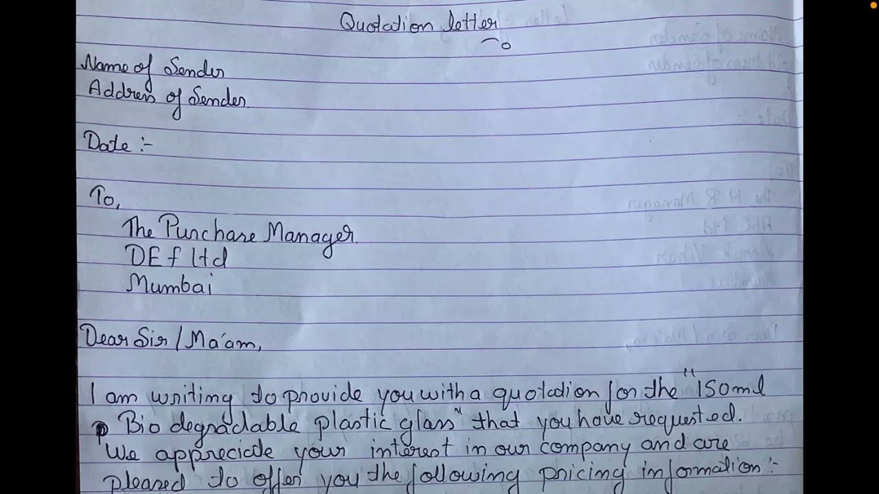 Quotation Letter | ISC Business Studies