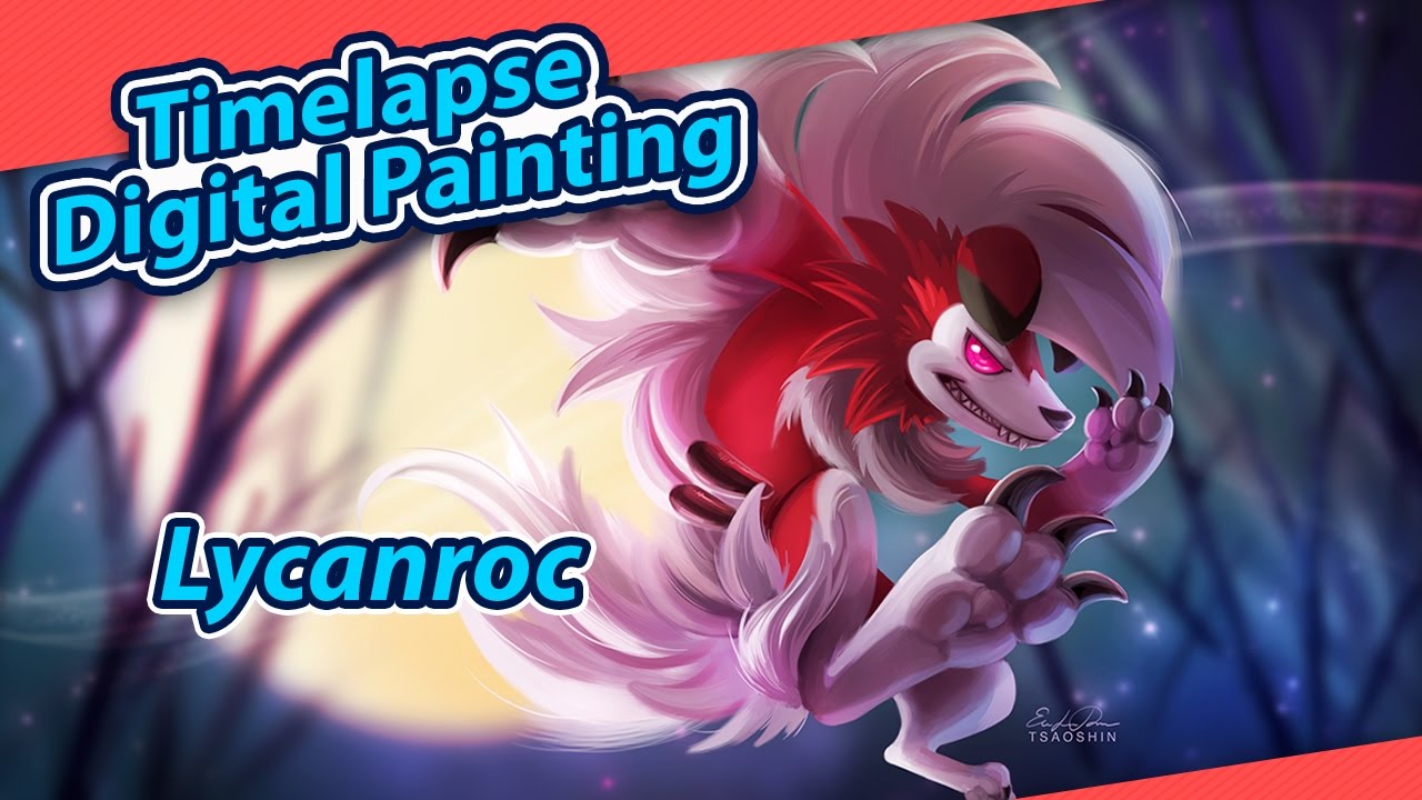 Lycanroc Midnight Form - Time Lapse Digital Painting