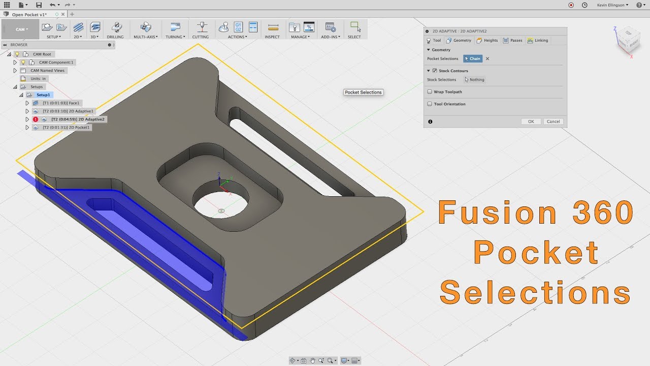 Fusion 360 - Pocket, Open Pocket geometry selection