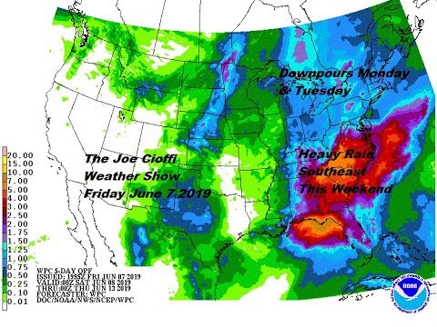 Weekend Heavy Rains Southeast US, Dry in the Northeast But Downpours Arrive Monday