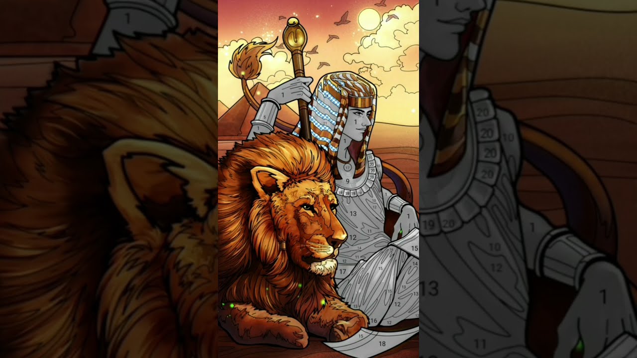 Coloring An Egyptian King with a Lion Next to Him