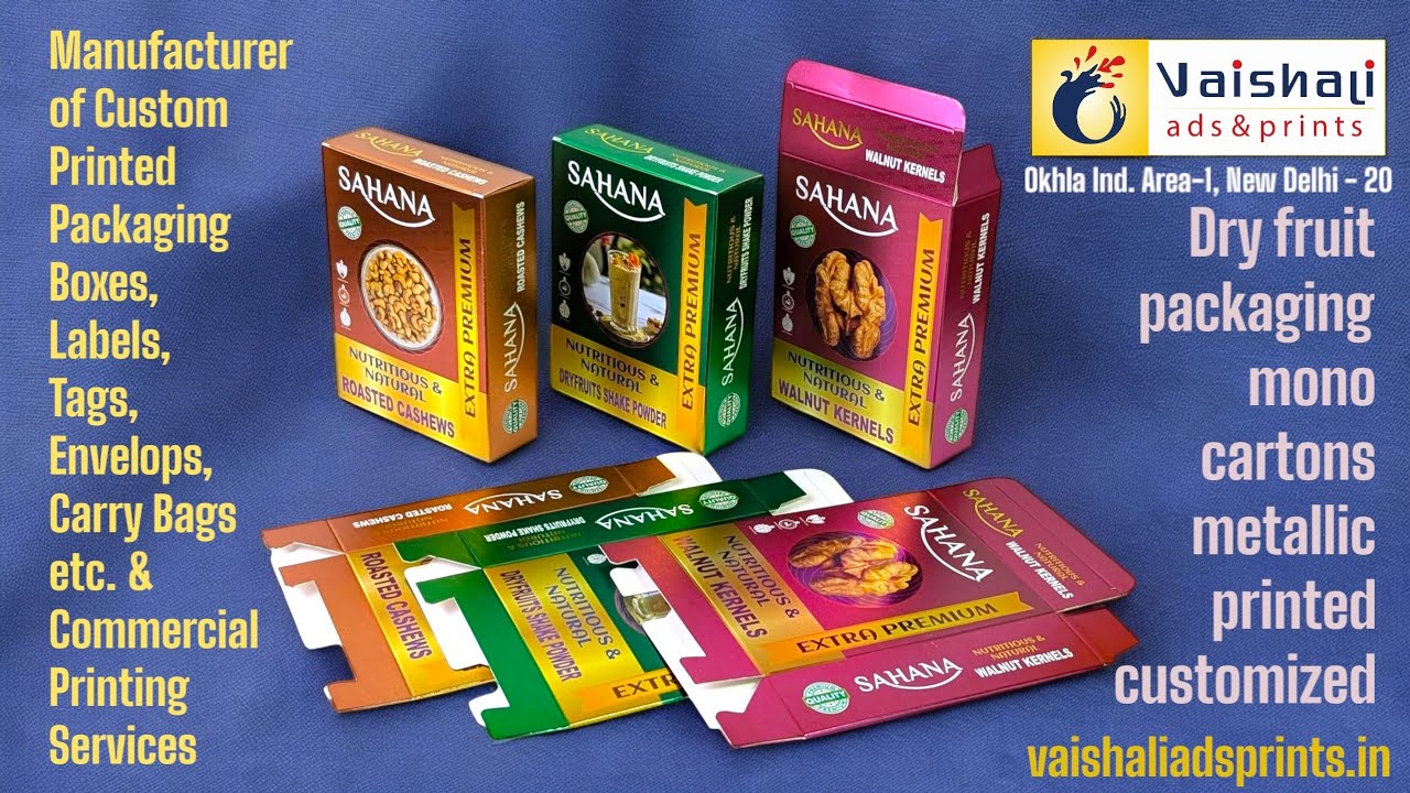 250 gm DRY FRUITS PACKAGING BOX  CUSTOM PRINTED = #DryFruitBox#MonoCartonPackaging#MetPetPrinting