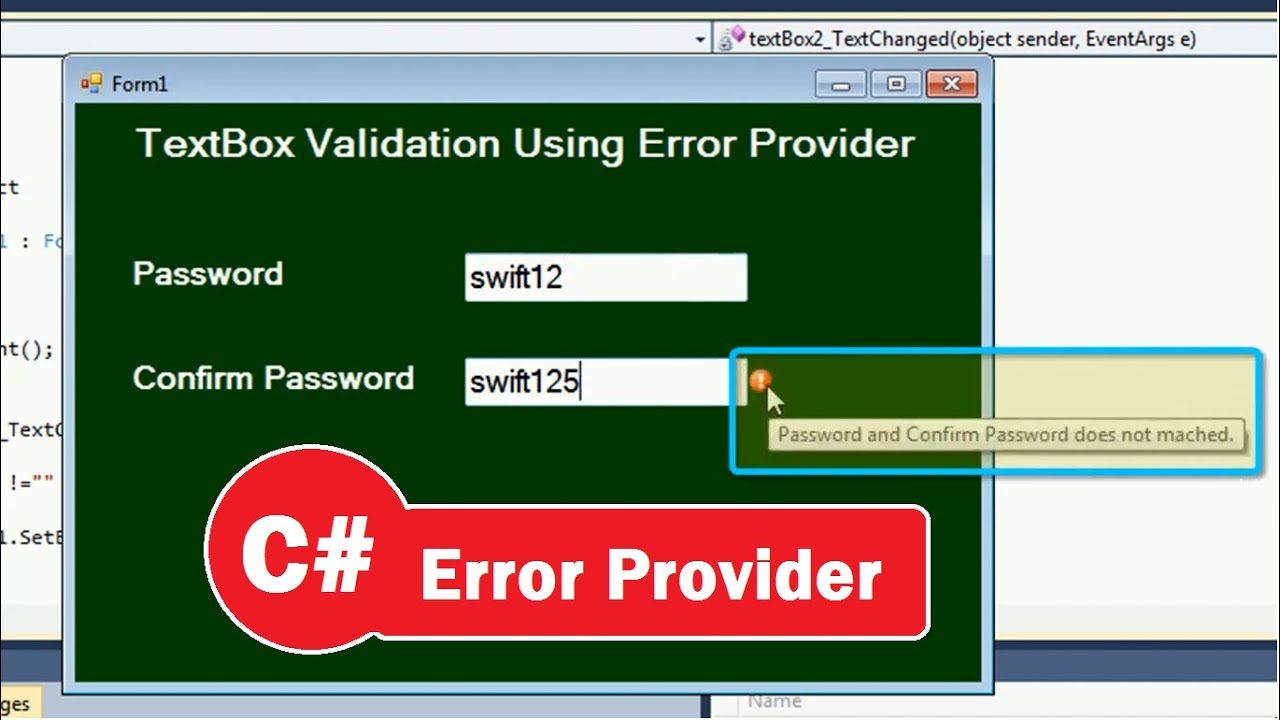 Validation Using ErrorProvider in c# | Password Validation | TextBox Validation | Swift Learn