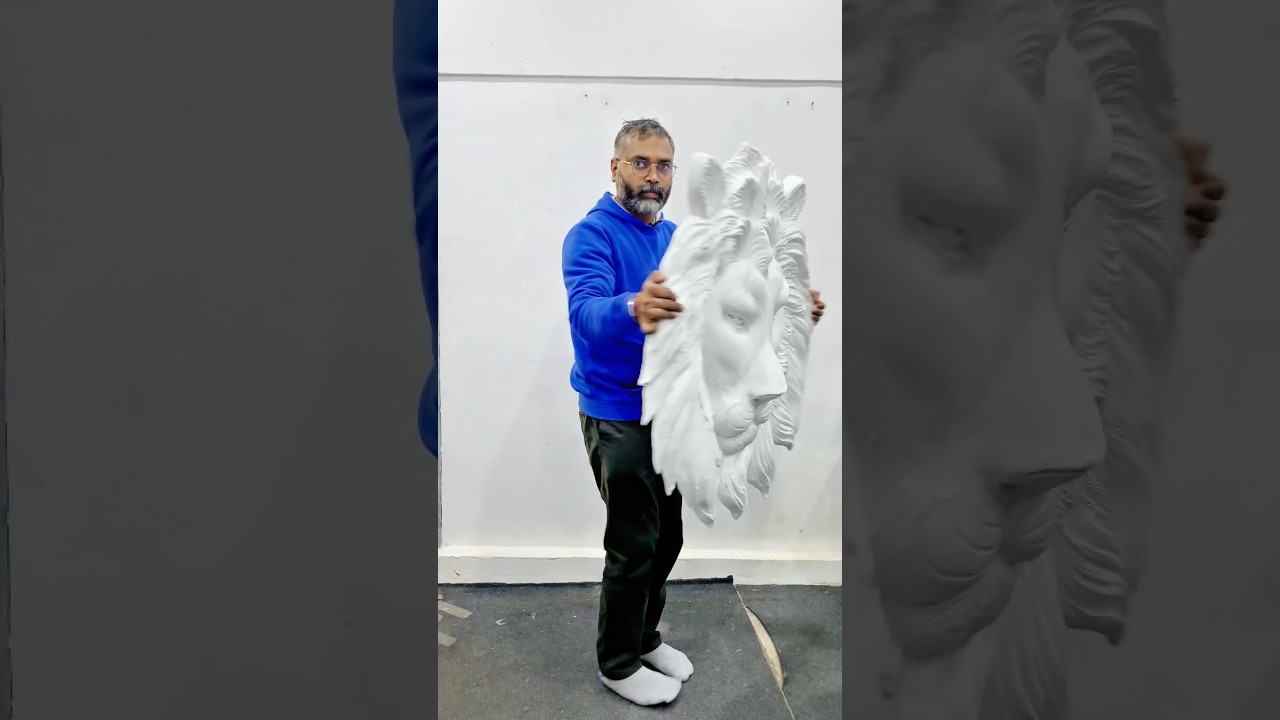 🎉 Roar of Elegance!🦁 Introducing the White Lion Face 3D Relief Mural🎨 #artociti #3dwallart #lion