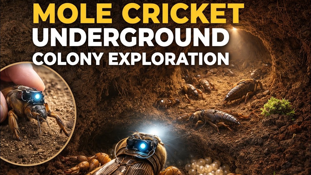 Mole Cricket Underground Colony Exploration Camera Footage