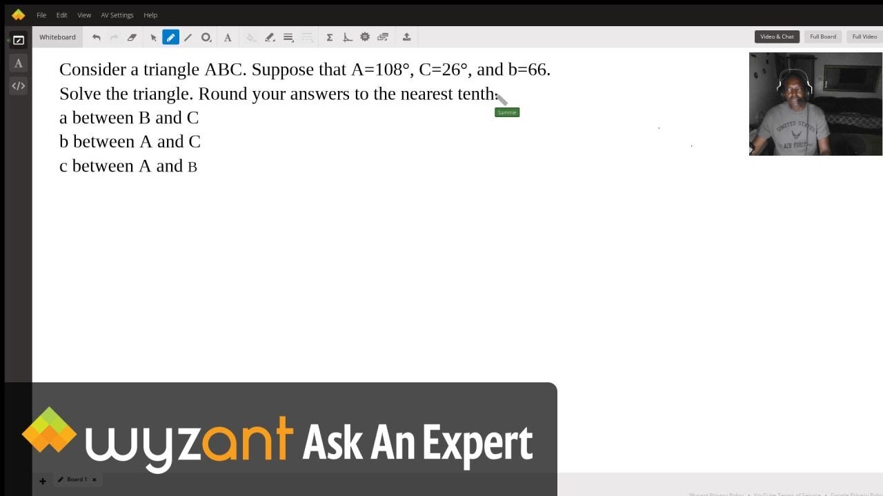 Consider a triangle ABC. Suppose that A=108°, C=26°, and b=66. Solve the triangle.