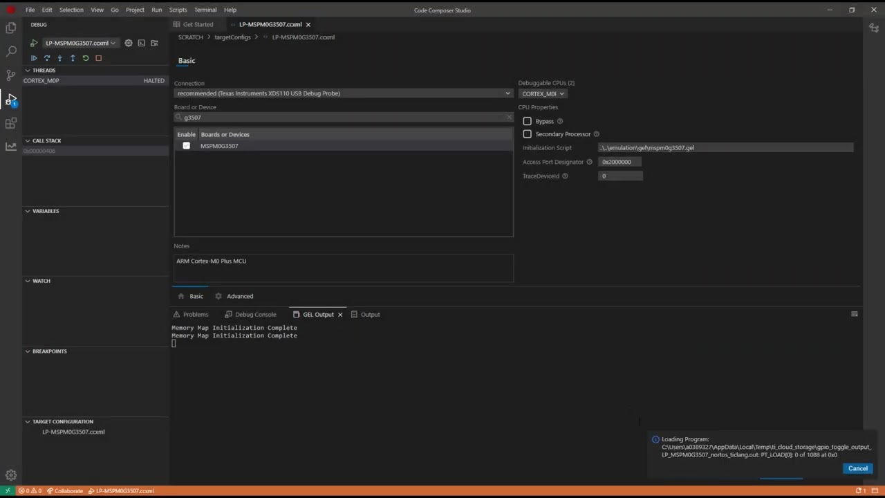 How to debug a program without a project in Code Composer Studio