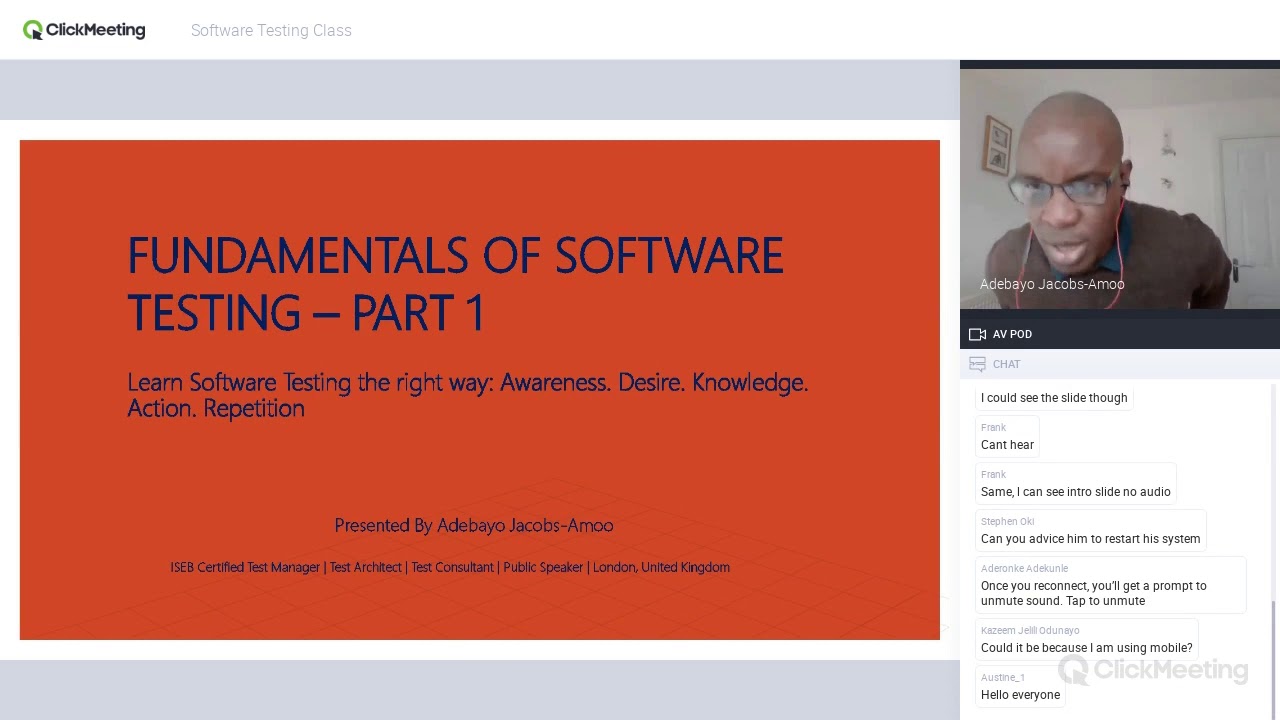 Fundamentals of Software Testing 1 recording