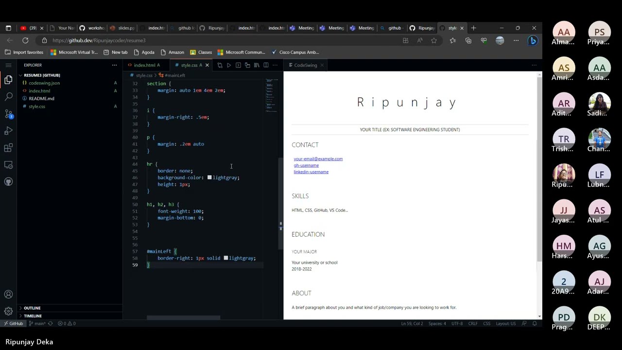 Build a simple website(HTML, CSS) to showcase your resume using GitHub and GitHub.dev