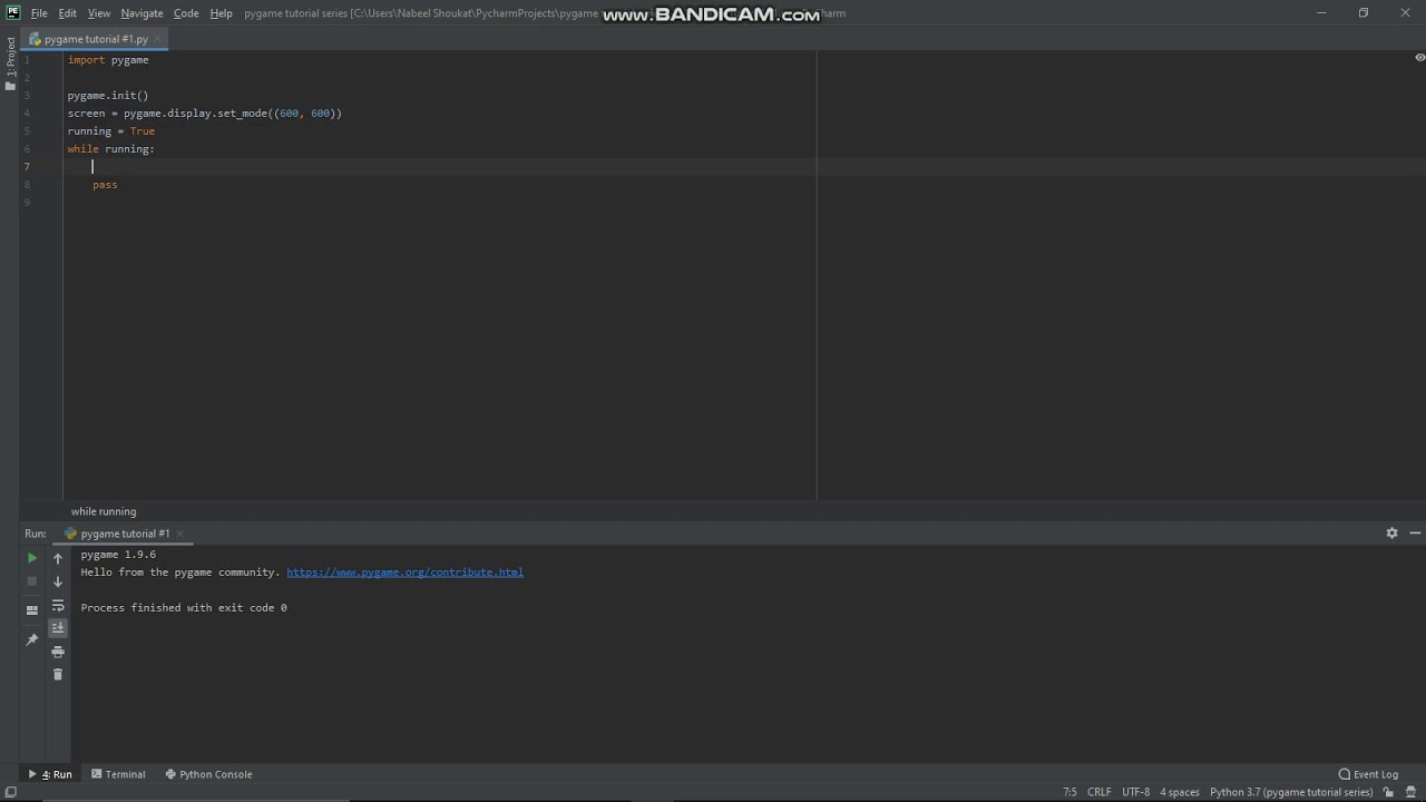 Tutorial #2: fixing infinite loop in pygame, event handling