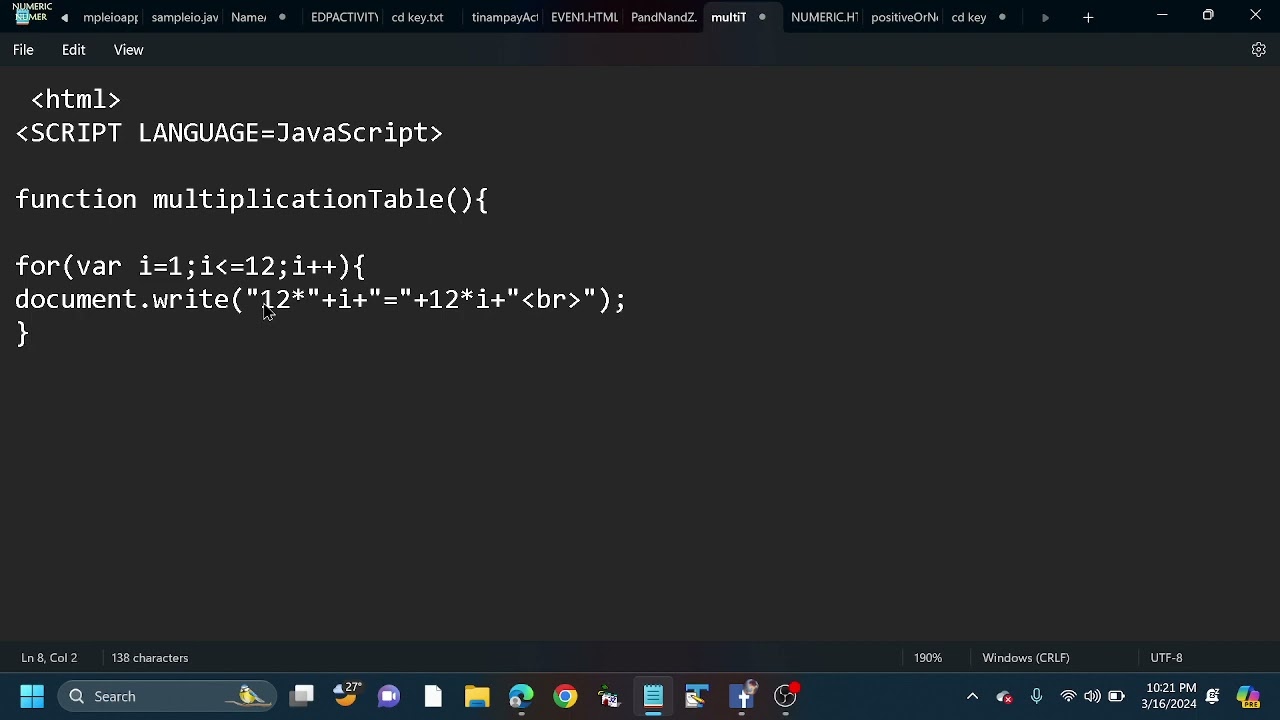 JAVASCRIPT|| MULTIPLICATION\12 TIMES TABLE