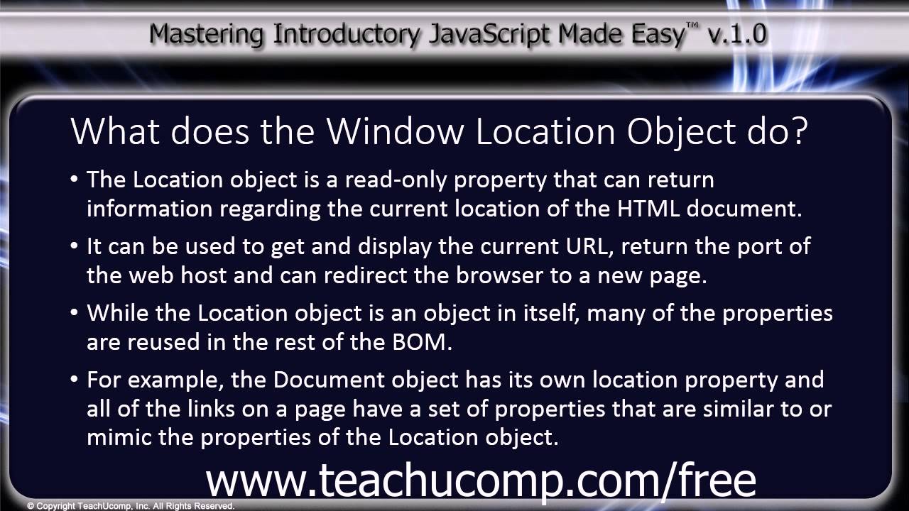 JavaScript Training Tutorial What Does the Window Location Object Do?