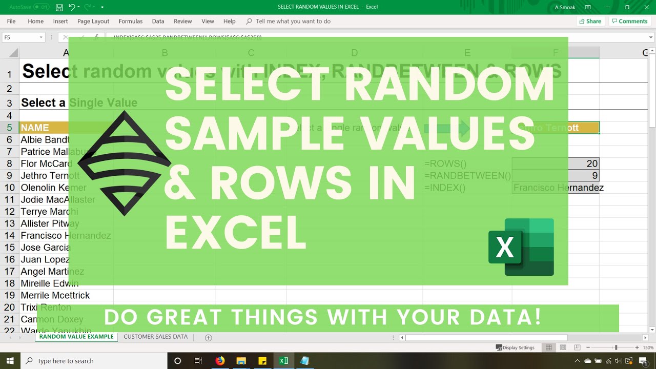 Select Random Sample Values and Rows using Excel