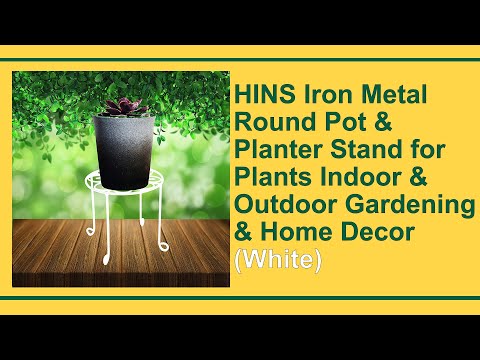 HINS Iron Metal Round Pot & Planter Stand for Plants Indoor & Outdoor Gardening & Home Decor (White)